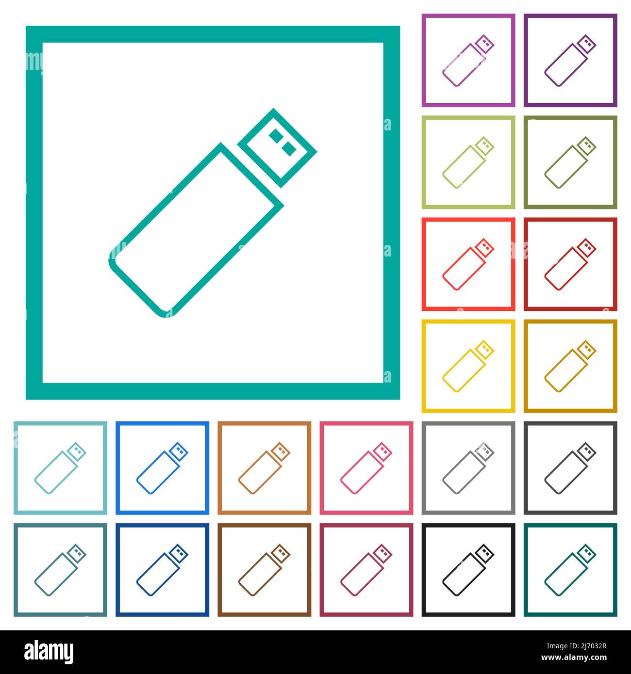 Pendrive outline flat color icons with quadrant frames on white background Stock Vector Image ...