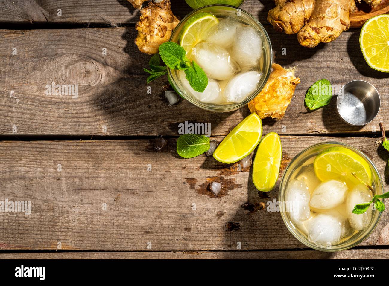 Ginger lemon cold alcohol cocktail Ginger ale beer strong drink with ...