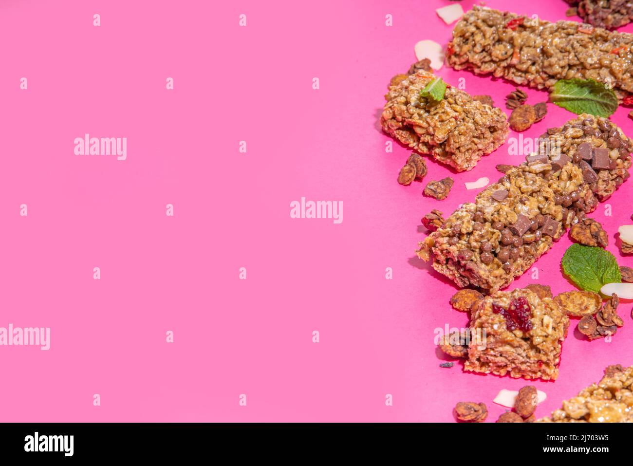 Healthy snack. Fitness. Dietary food. Set of cereal granola bars with ...