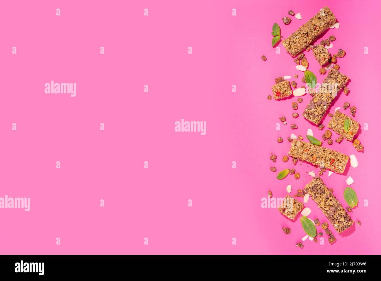 Healthy snack. Fitness. Dietary food. Set of cereal granola bars with ...