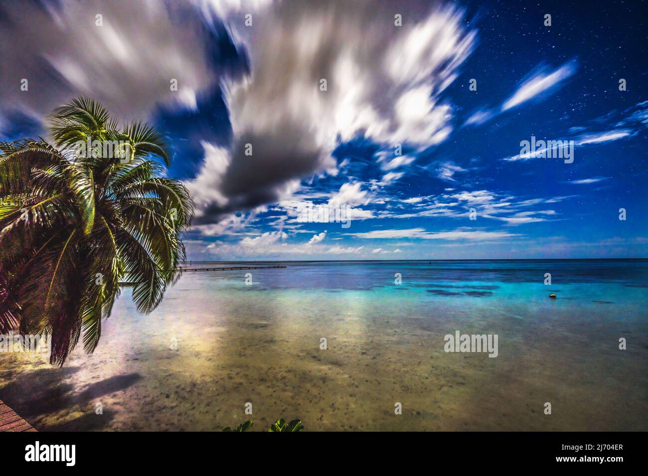Moonlight Stars Clouds Night Reflection Palm Trees Blue Water Moorea ...