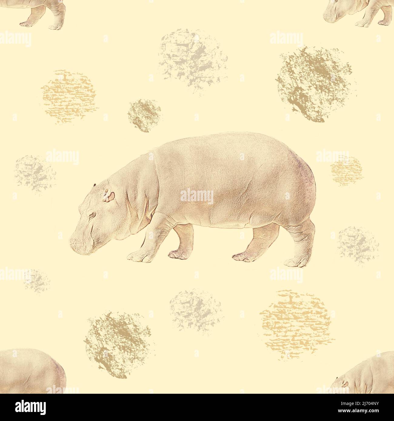 A rhinoceros on a yellow background. Seamless repeating pattern ...