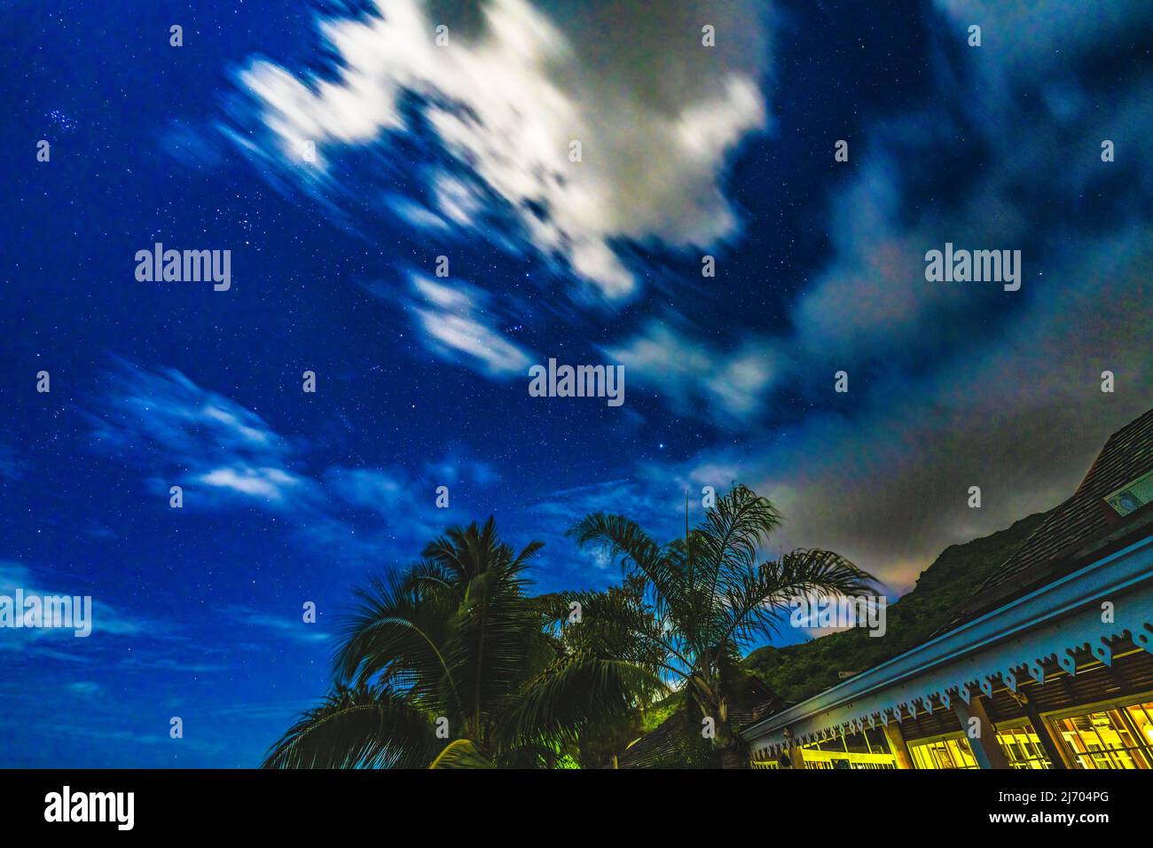 Moonlight Stars House Clouds Night Palm Trees Moorea Tahiti French ...