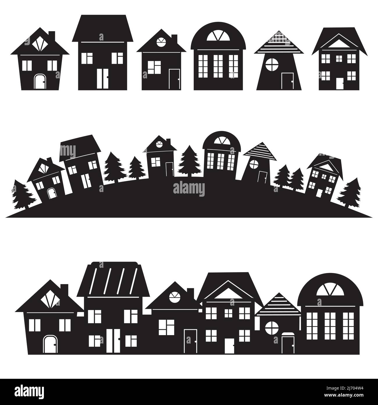 houses and urban landscape, isolated vector illustration stencil icon ...