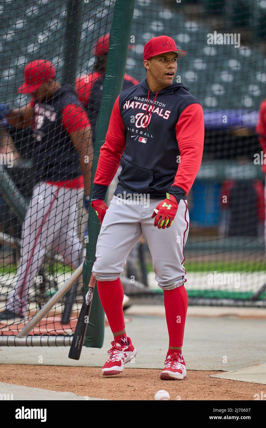 May 4 2022: Washington right fielder Juan Soto (22) during pre game ...
