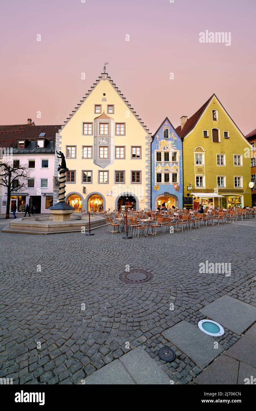 Germany Bavaria Romantic Road. The historical buildings of Fussen Stock ...