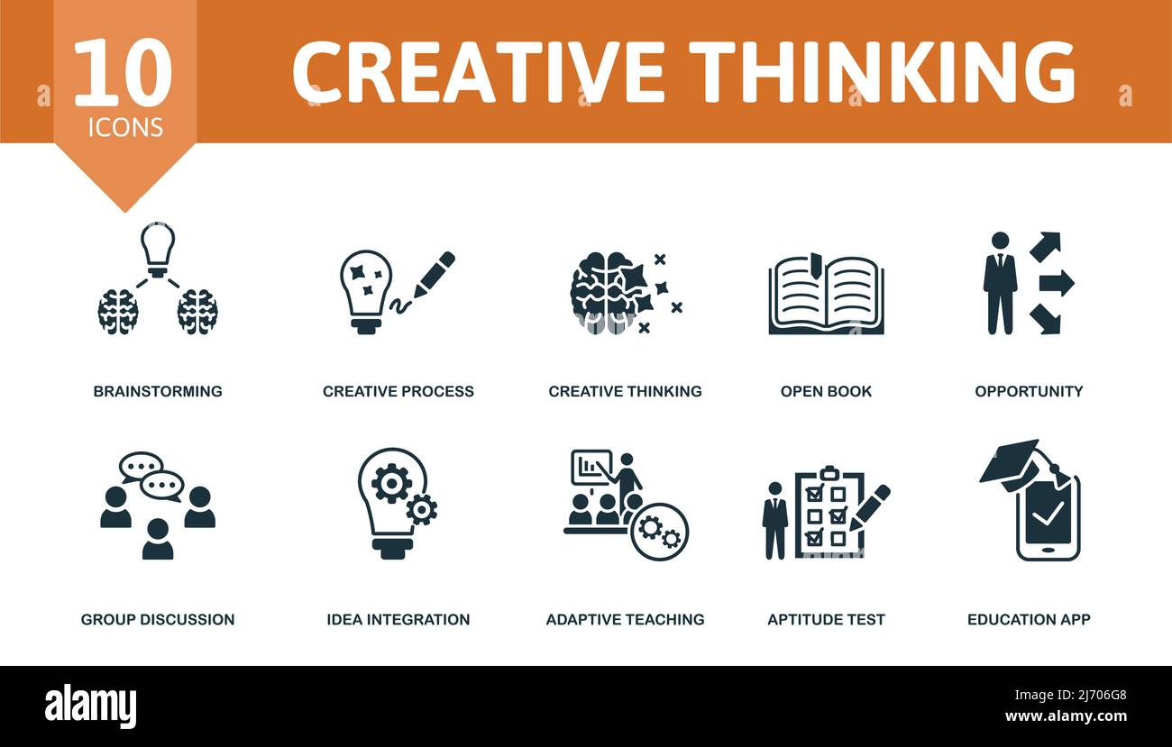 Creative Thinking set icon. Editable icons creative thinking theme such ...
