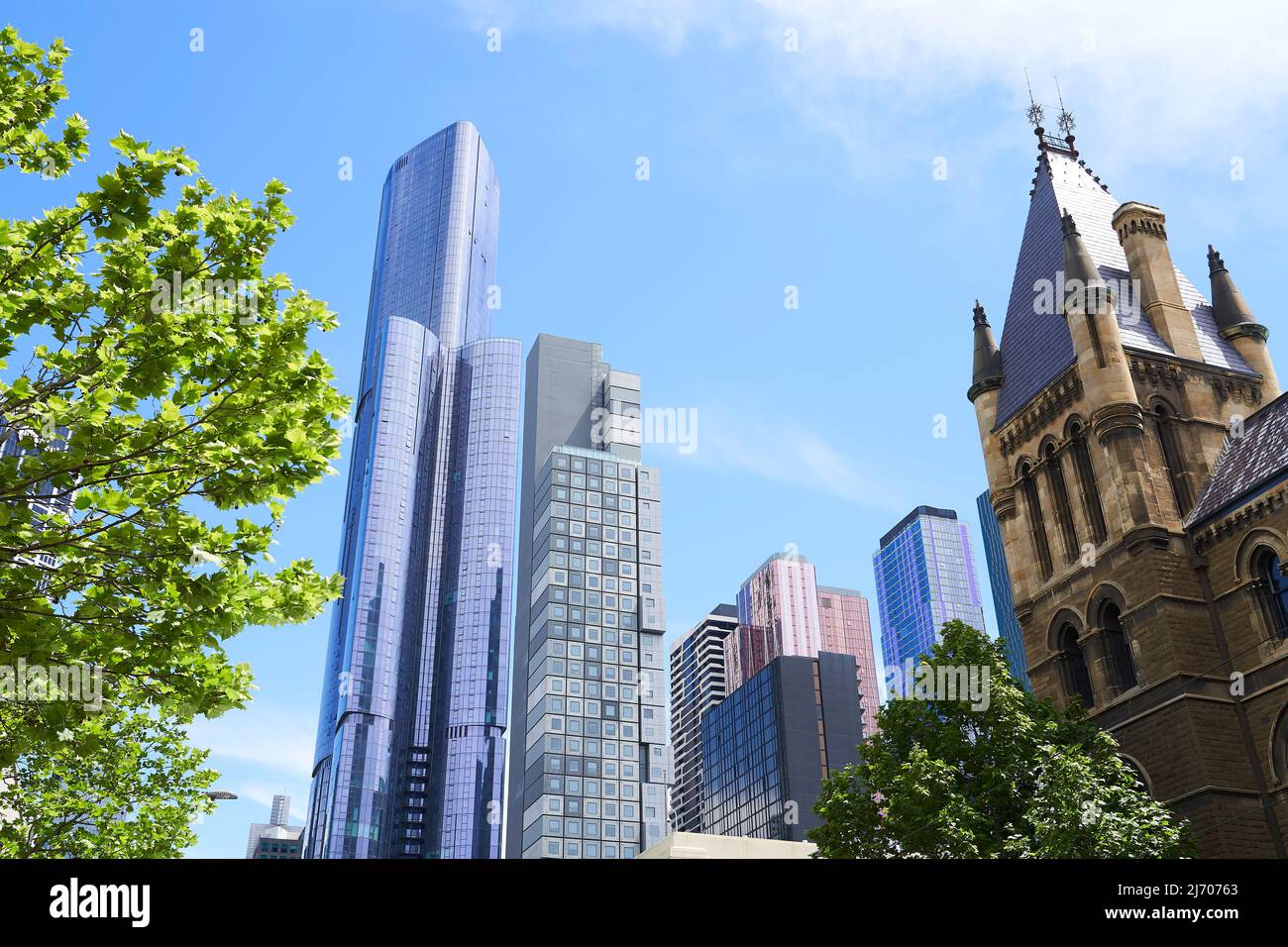 Melbourne city view with traditional and modern buildings background ...