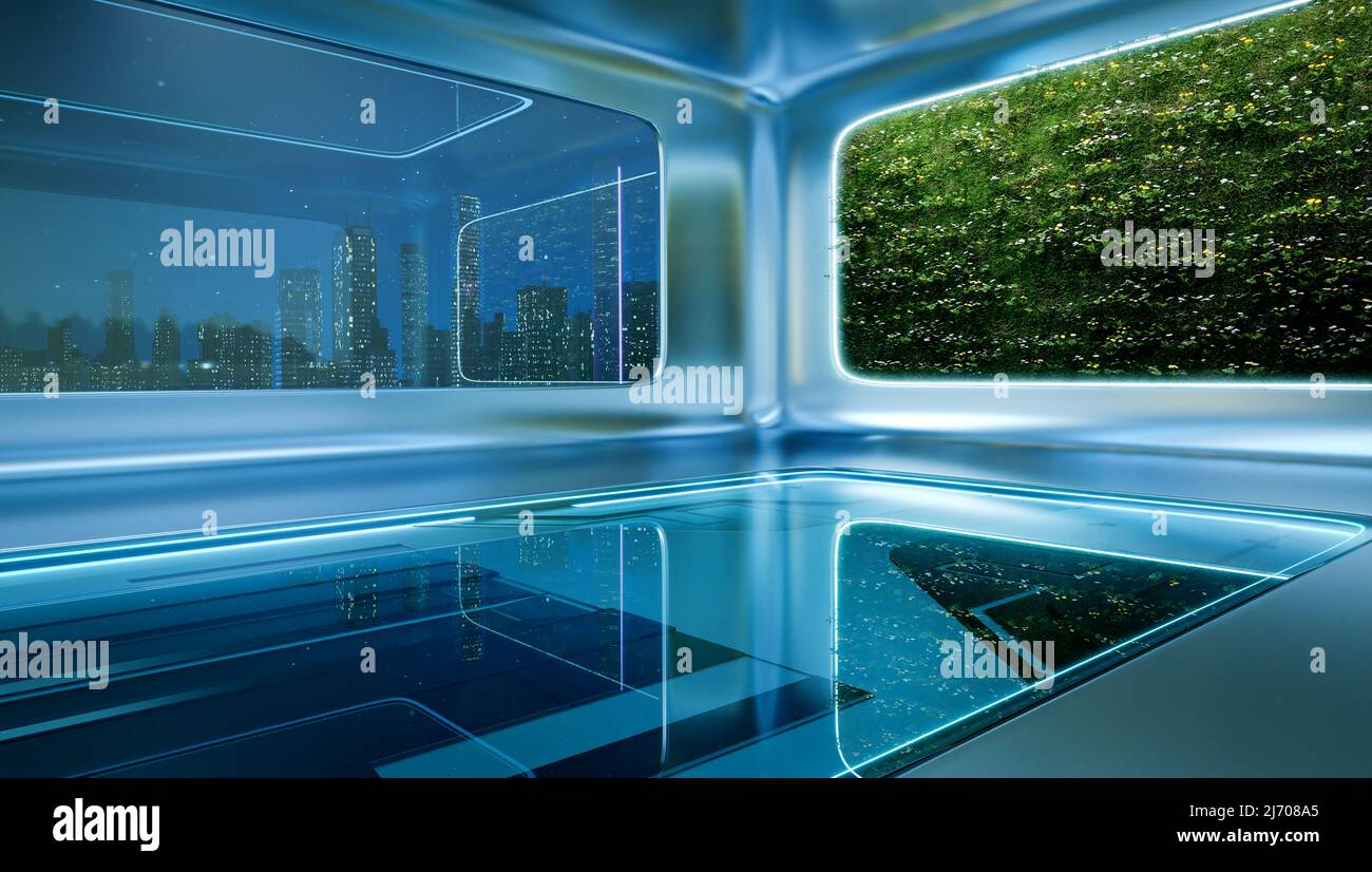 3D rendering futuristic interior space design Stock Photo - Alamy