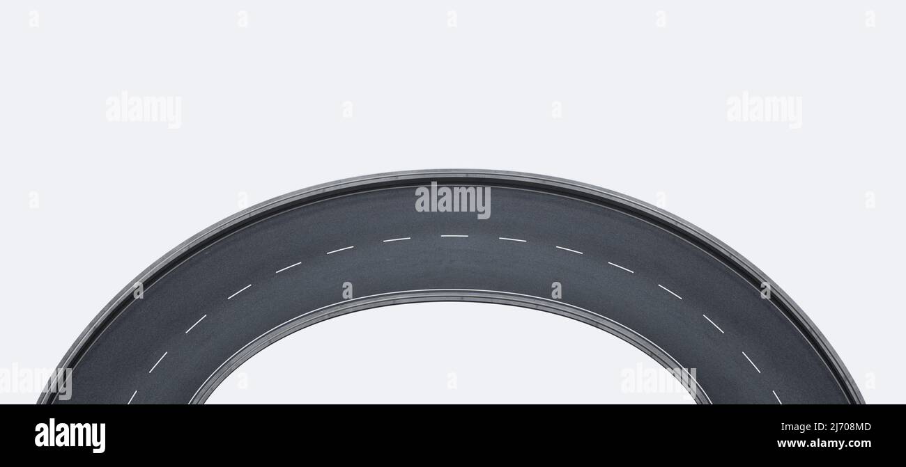Top angle view of curvy asphalt road , isolated on white background ...