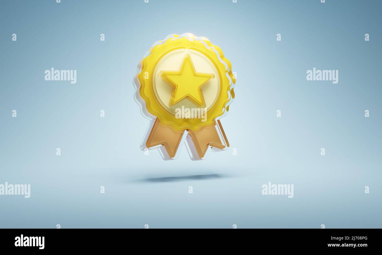 Glossy design premium quality guarantee star badge on light blue ...