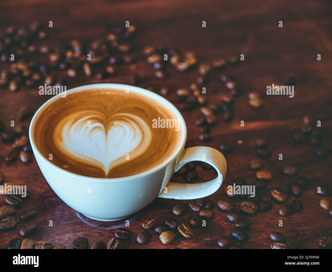 coffee latte art on wood table flat lay , relax time, cafe barista art ...