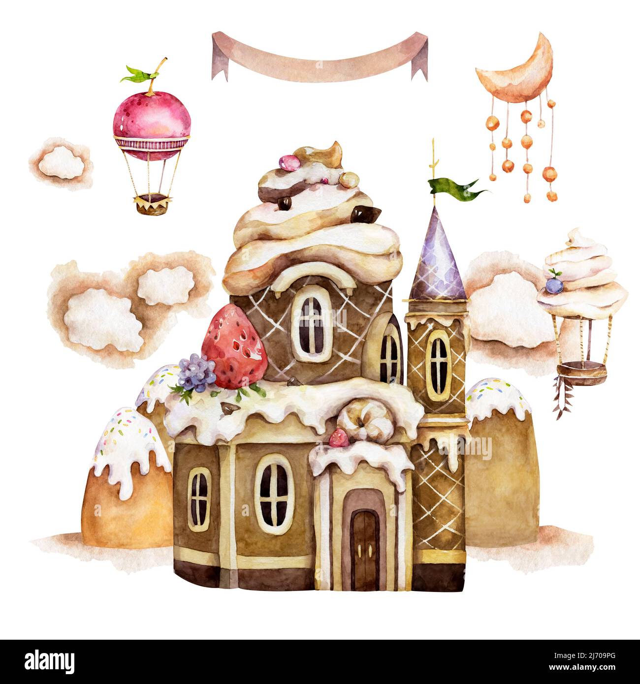 Cartoon fantasy candy houses and fairy tale sweet castles. Chocolate ...