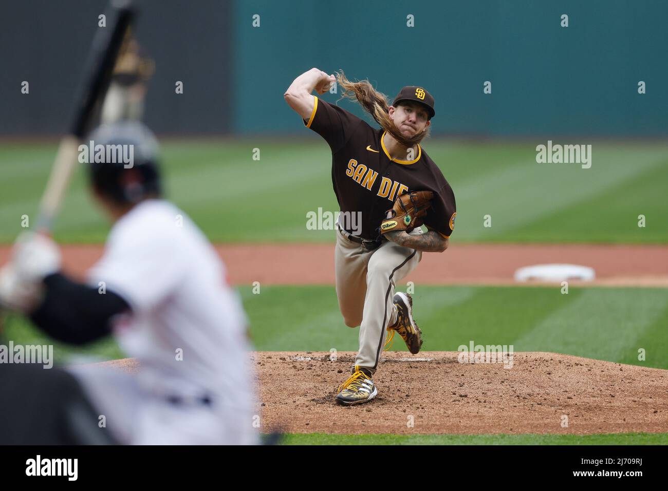 San Diego Padres starting pitcher Mike Clevinger (52) pitches during ...