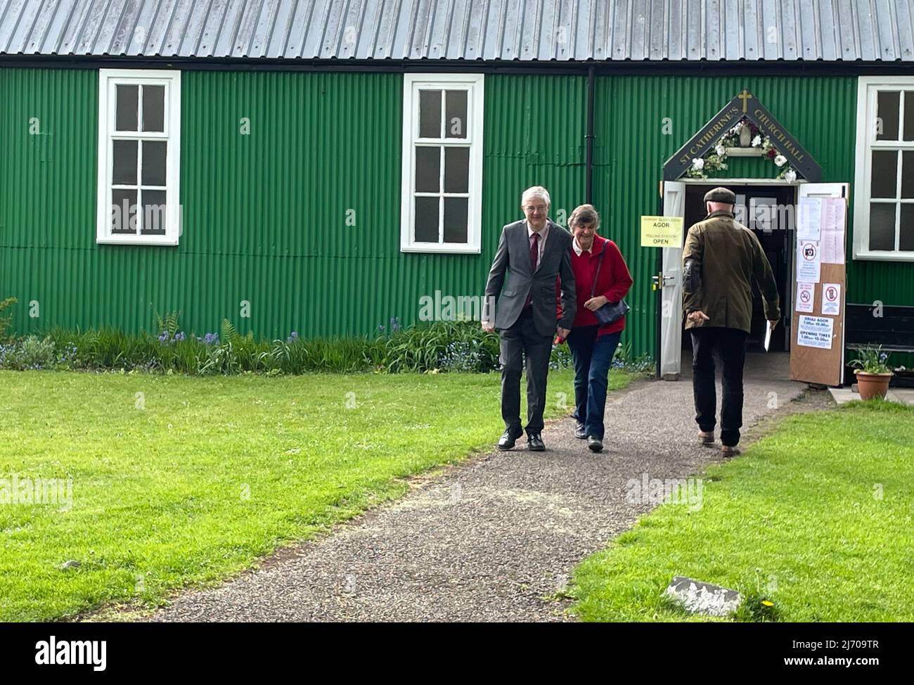 Wales's First Minister Mark Drakeford and wife Clare after voting at St ...
