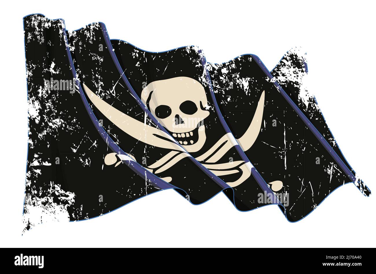 Vector Textured Grunge illustration of a Waving Jolly Roger of the ...