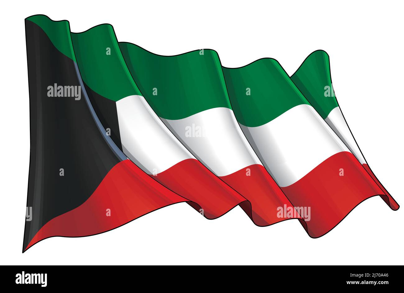 Vector illustration of a Waving Flag of Kuwait. All elements neatly on ...