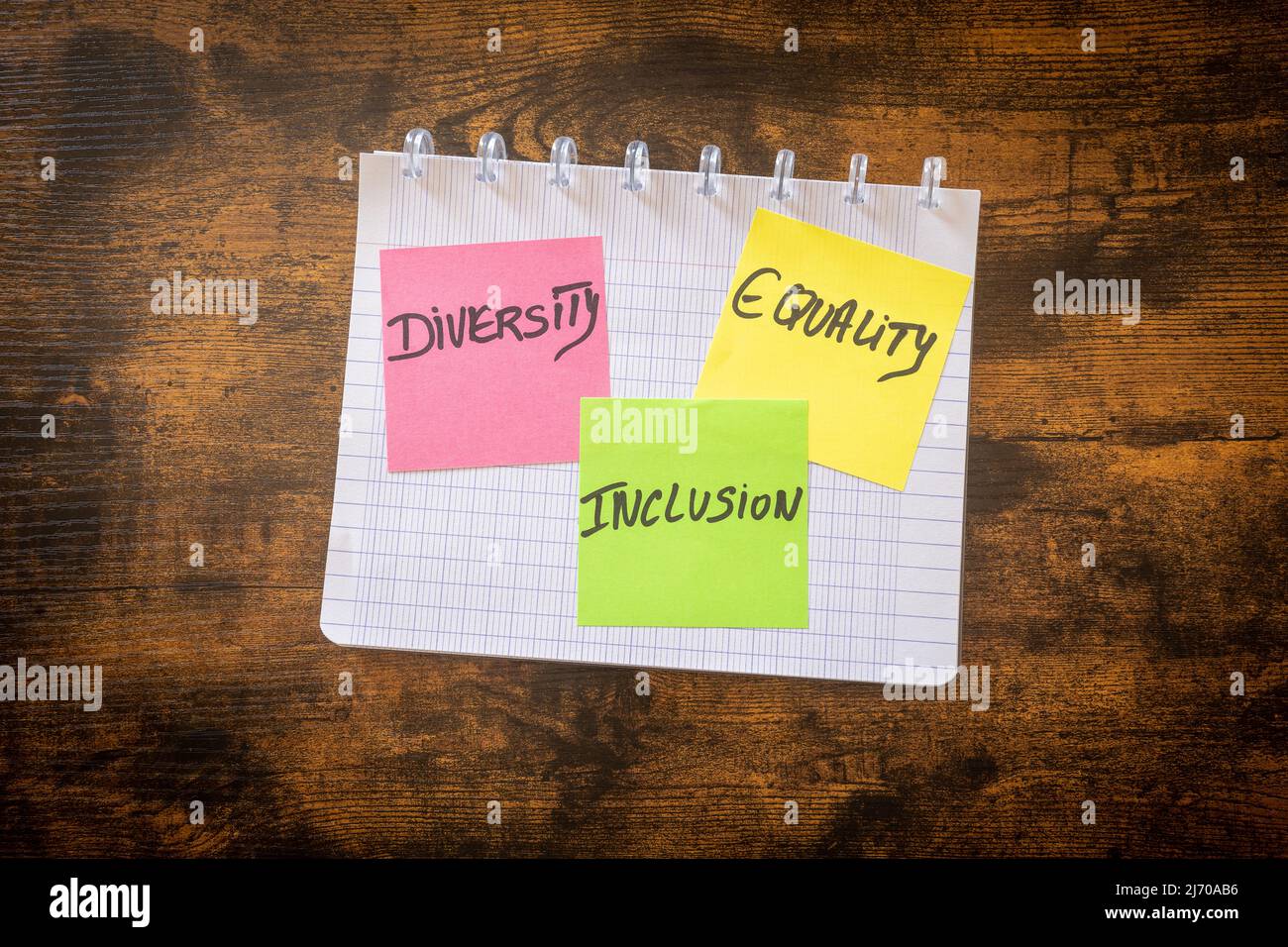 sticky notes on paper: Diversity, Equality, Inclusion Stock Photo - Alamy