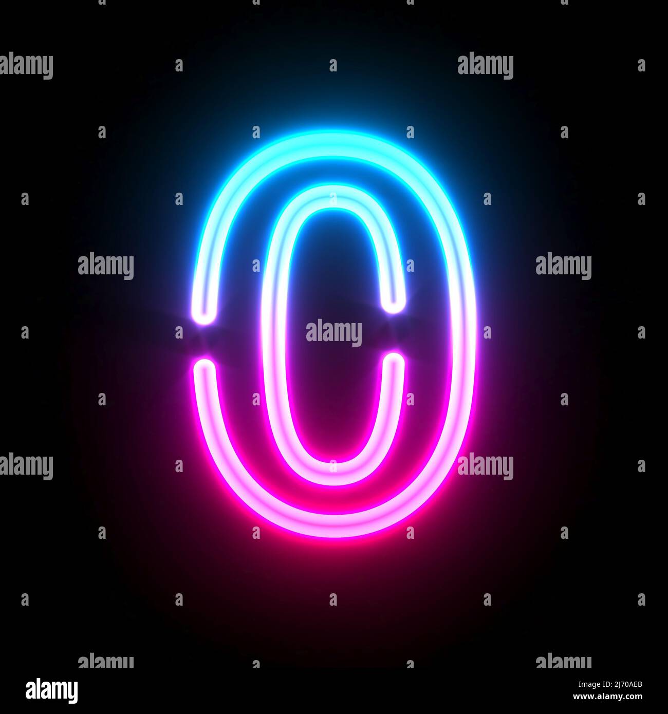 Blue pink glowing neon tube font Number 0 ZERO 3D render illustration ...