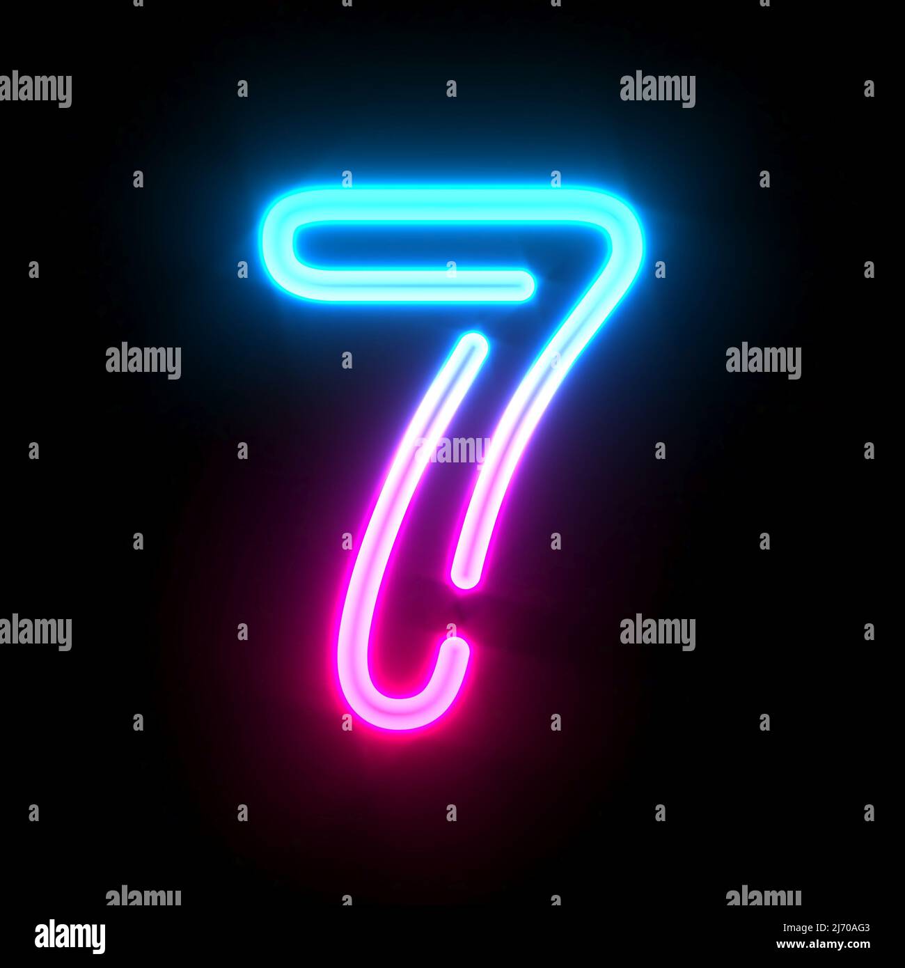 Blue pink glowing neon tube font Number 7 SEVEN 3D render illustration ...