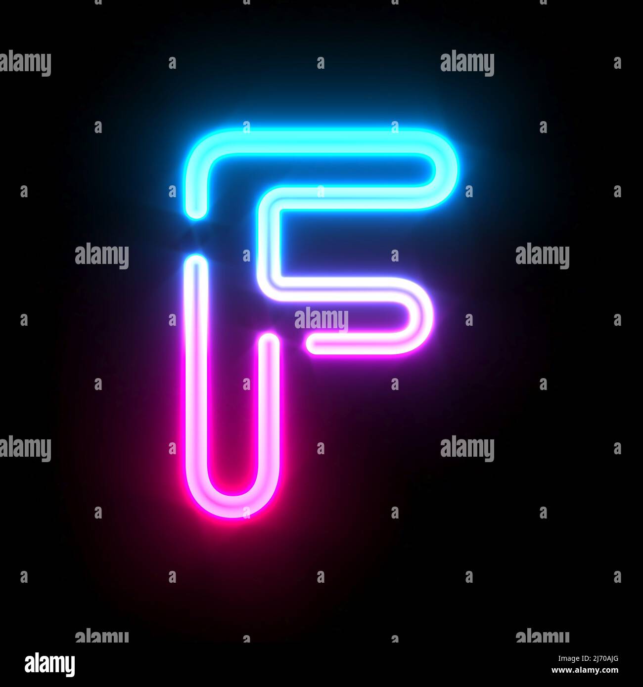 Blue pink glowing neon tube font Letter F 3D render illustration ...