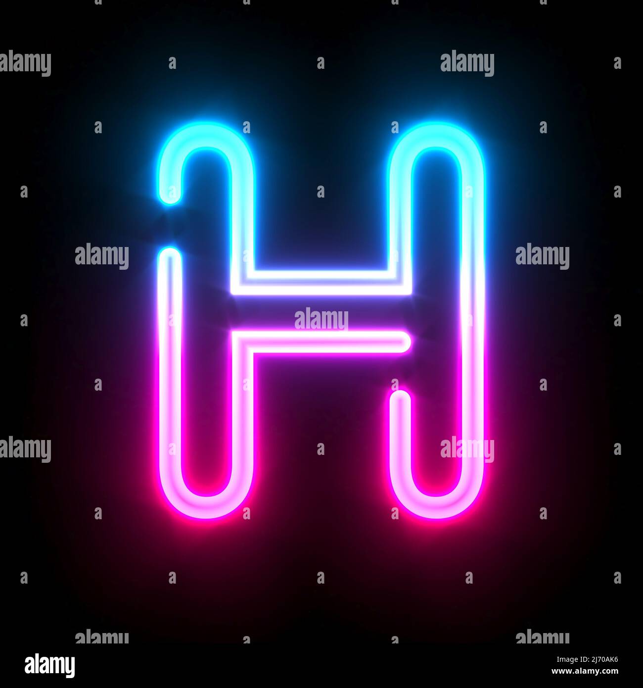 Blue pink glowing neon tube font Letter H 3D render illustration ...