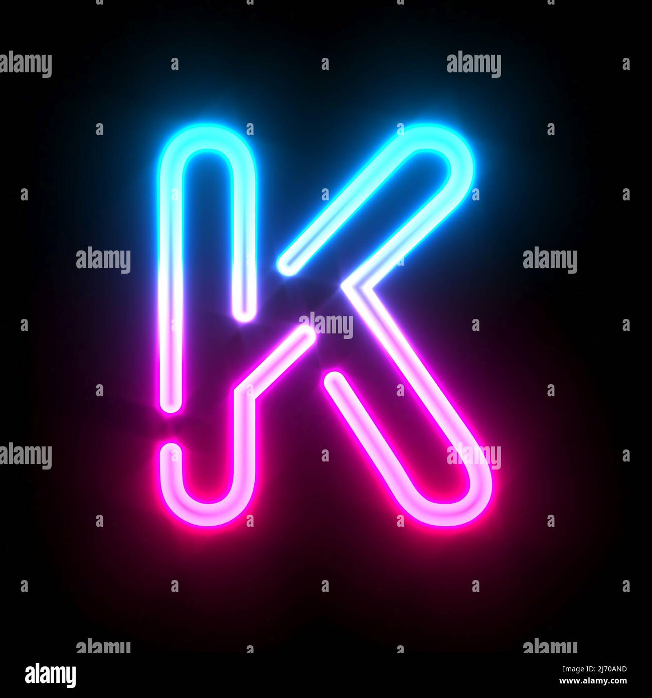 Blue pink glowing neon tube font Letter K 3D render illustration ...