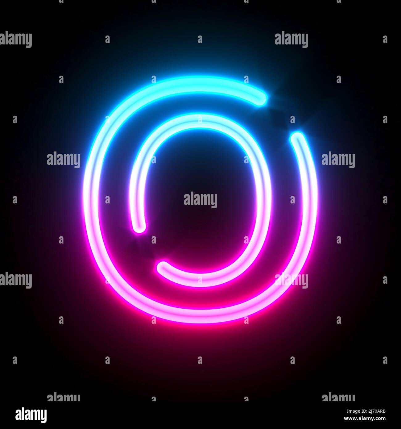 Blue pink glowing neon tube font Letter O 3D render illustration ...