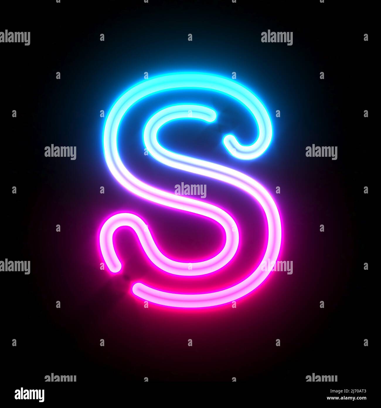 Blue pink glowing neon tube font Letter S 3D render illustration ...