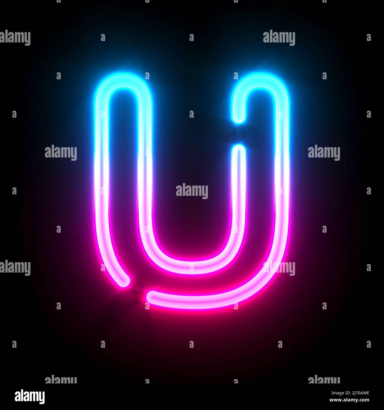Blue pink glowing neon tube font Letter U 3D render illustration ...