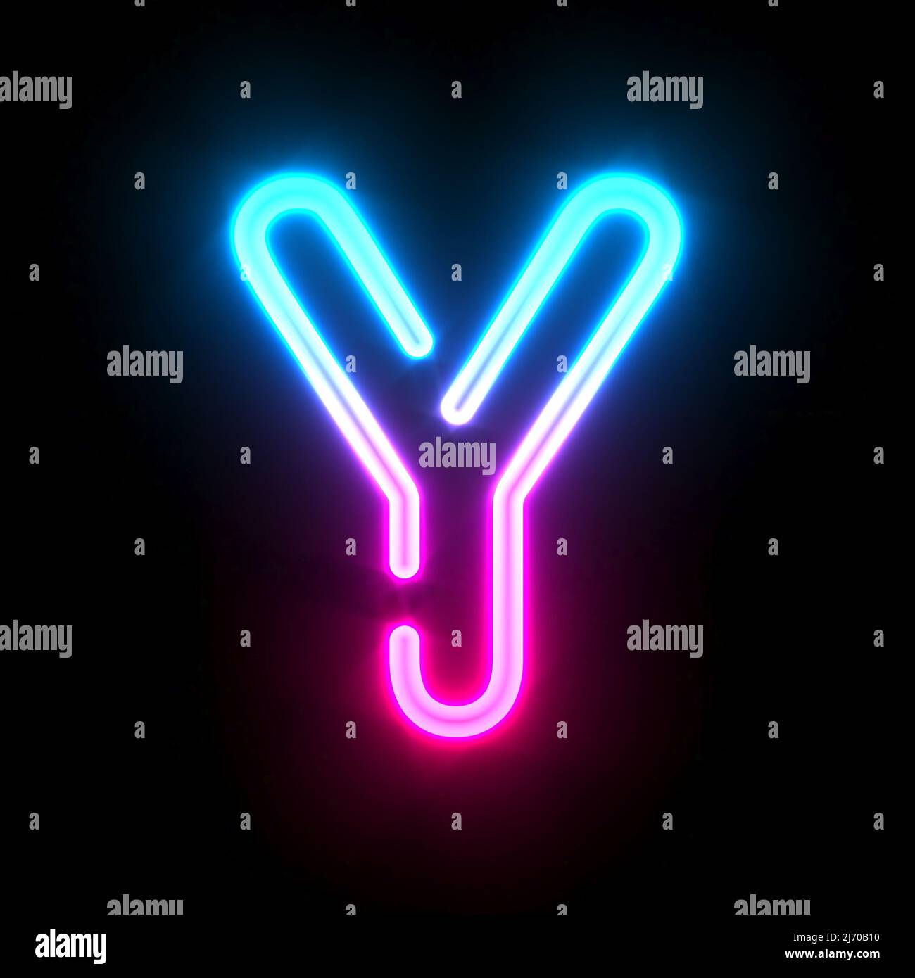 Blue pink glowing neon tube font Letter Y 3D render illustration ...