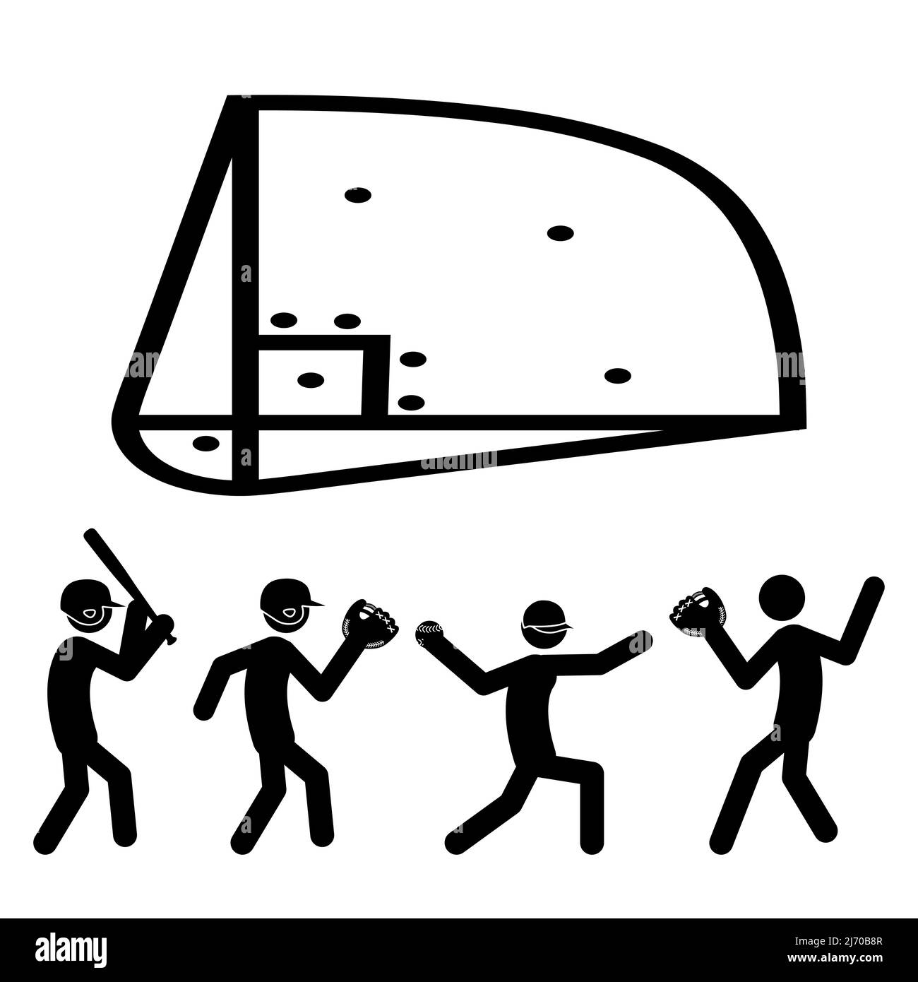 Set of stick figures playing baseball on a white background. Flat style ...