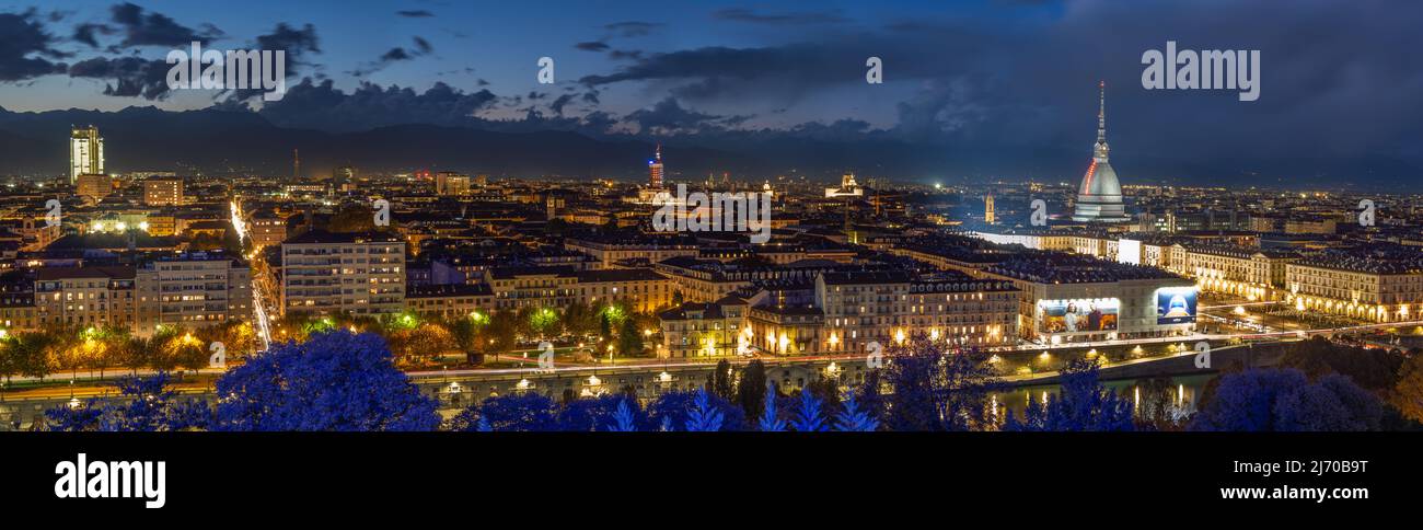Panorama of Turin by night Stock Photo - Alamy