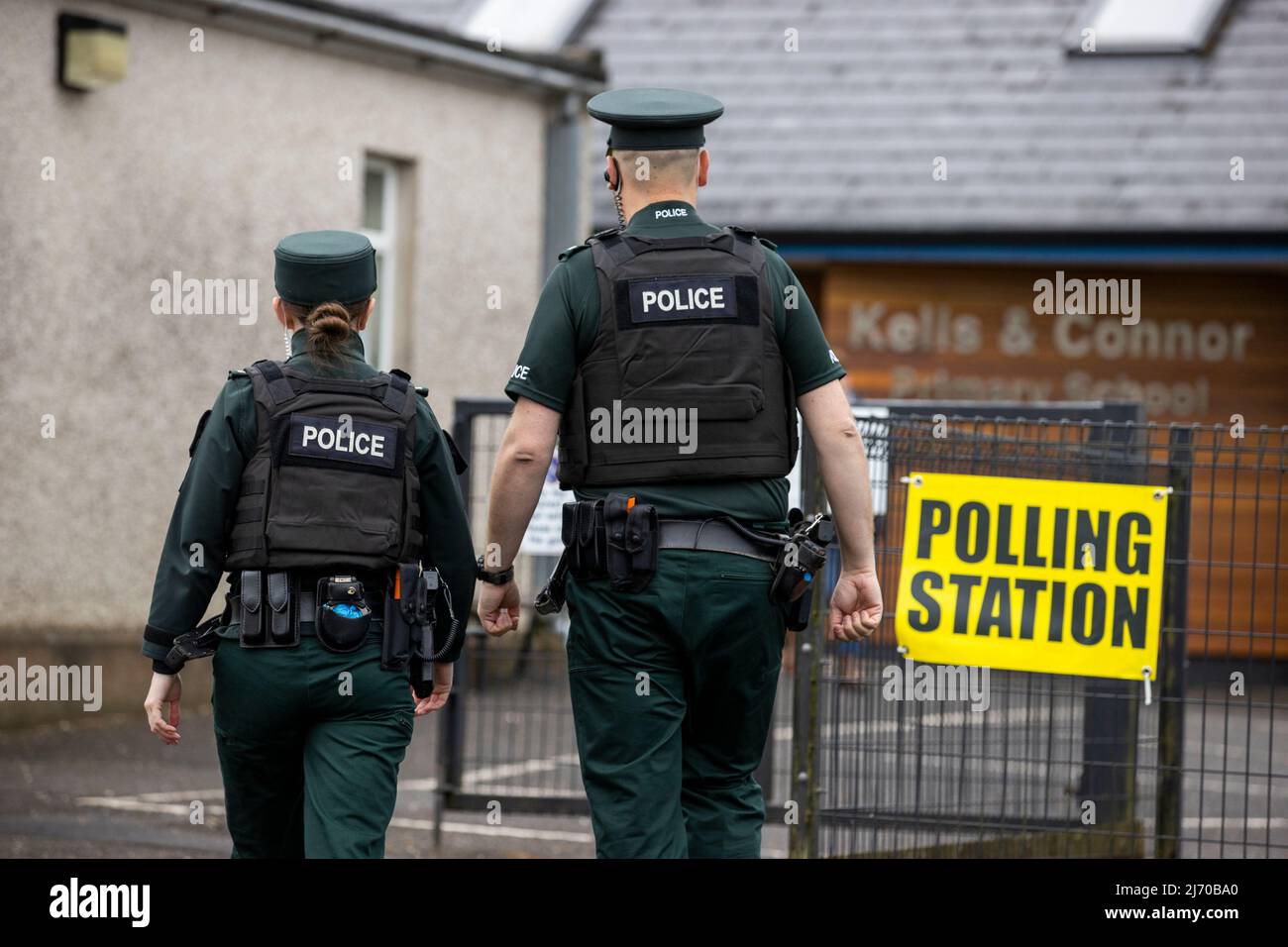 PSNI officers carry out checks at Kells and Connor Primary School ...