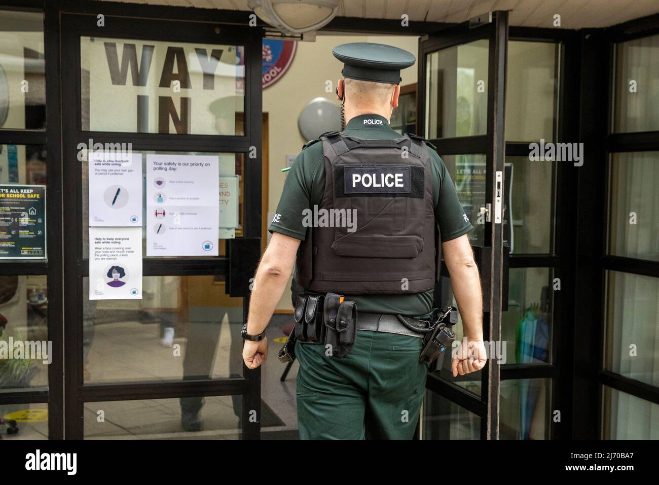 PSNI officers carry out checks at Kells and Connor Primary School ...