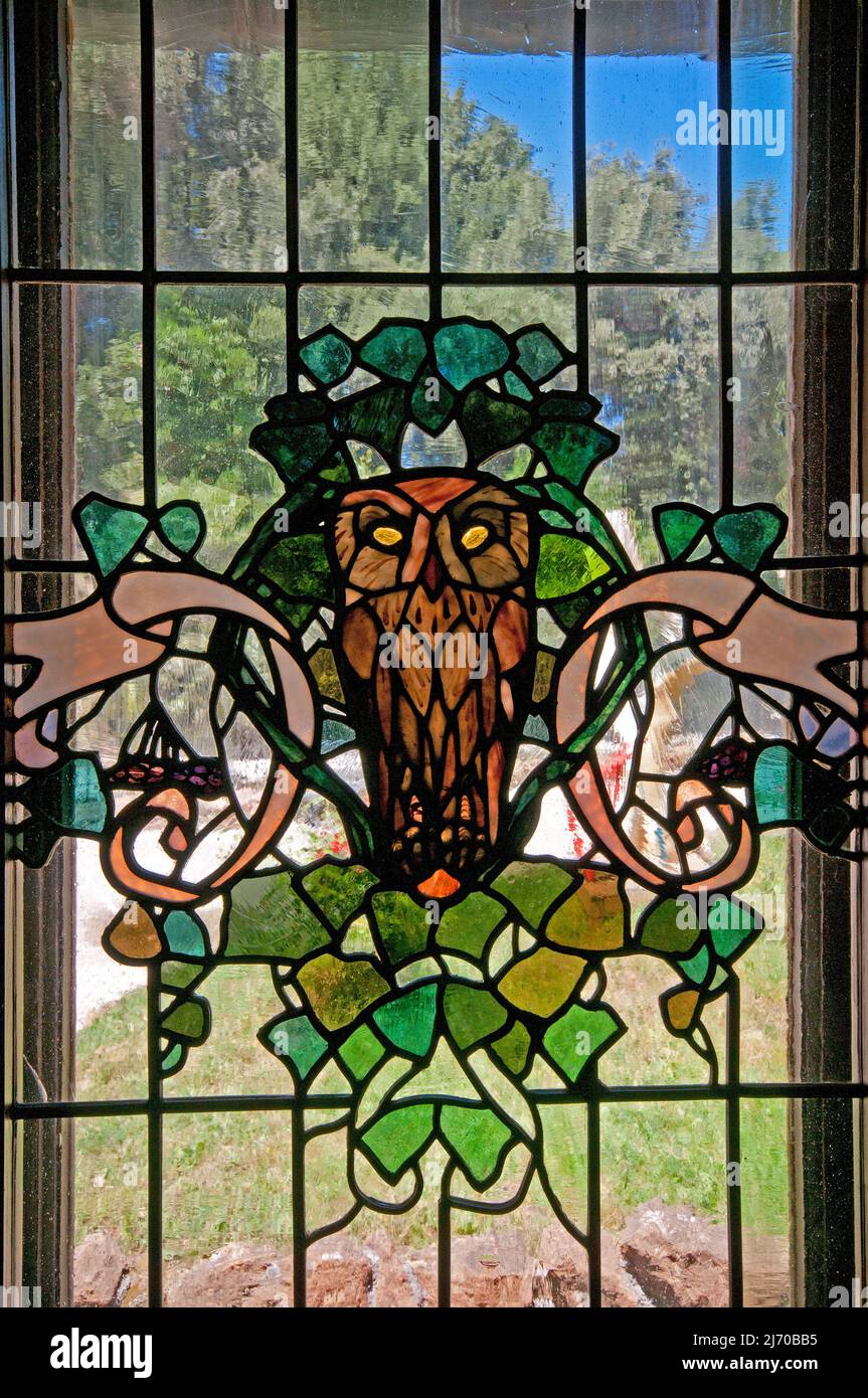Stained glass window (1918) by Duilio Cambellotti in House of the Owls ...