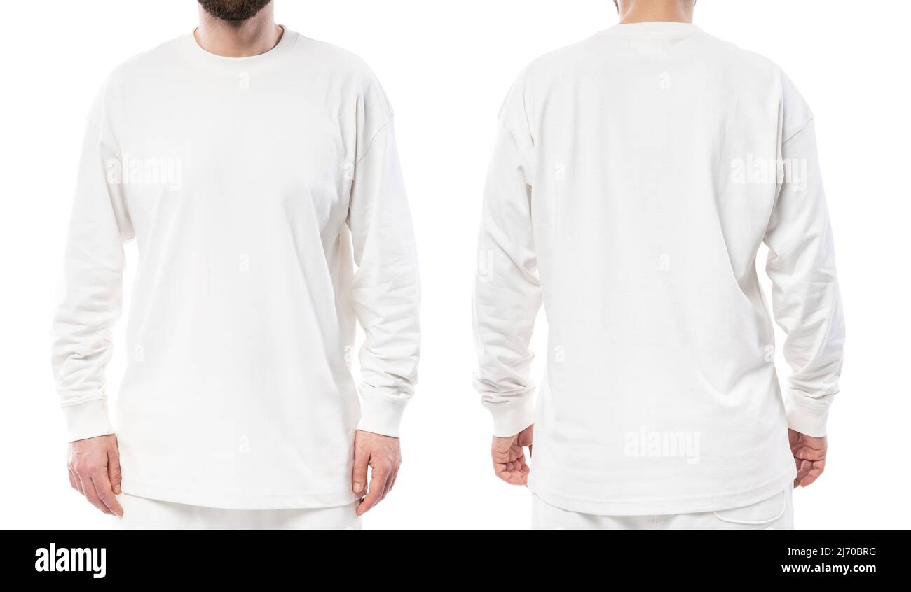 Man wearing white long-sleeved t-shirt with empty space for design ...