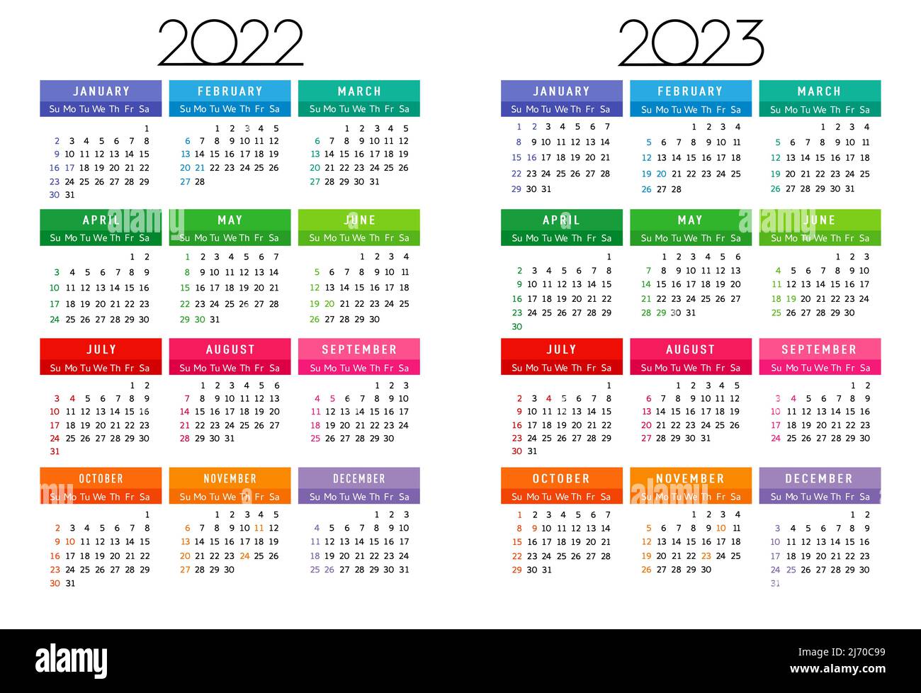 Calendar 2022 2023 years editable template, week start sunday with ...