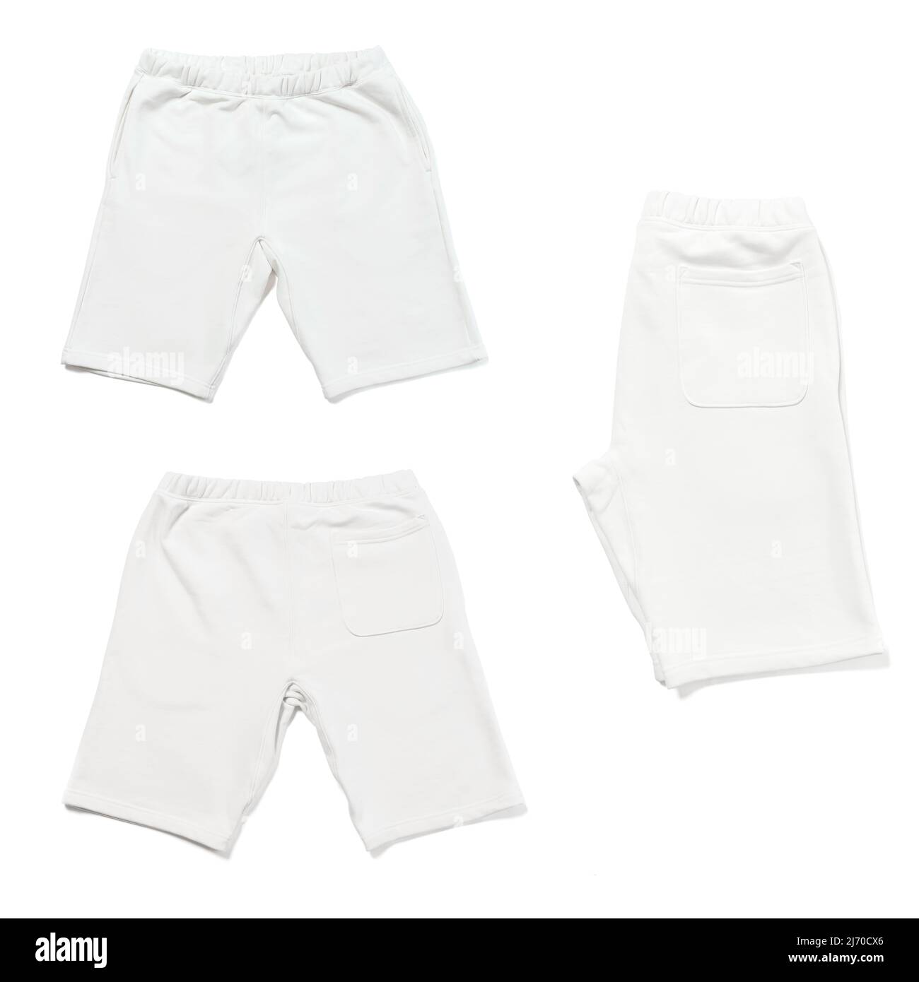 Different sides of white shorts on white background Stock Photo - Alamy