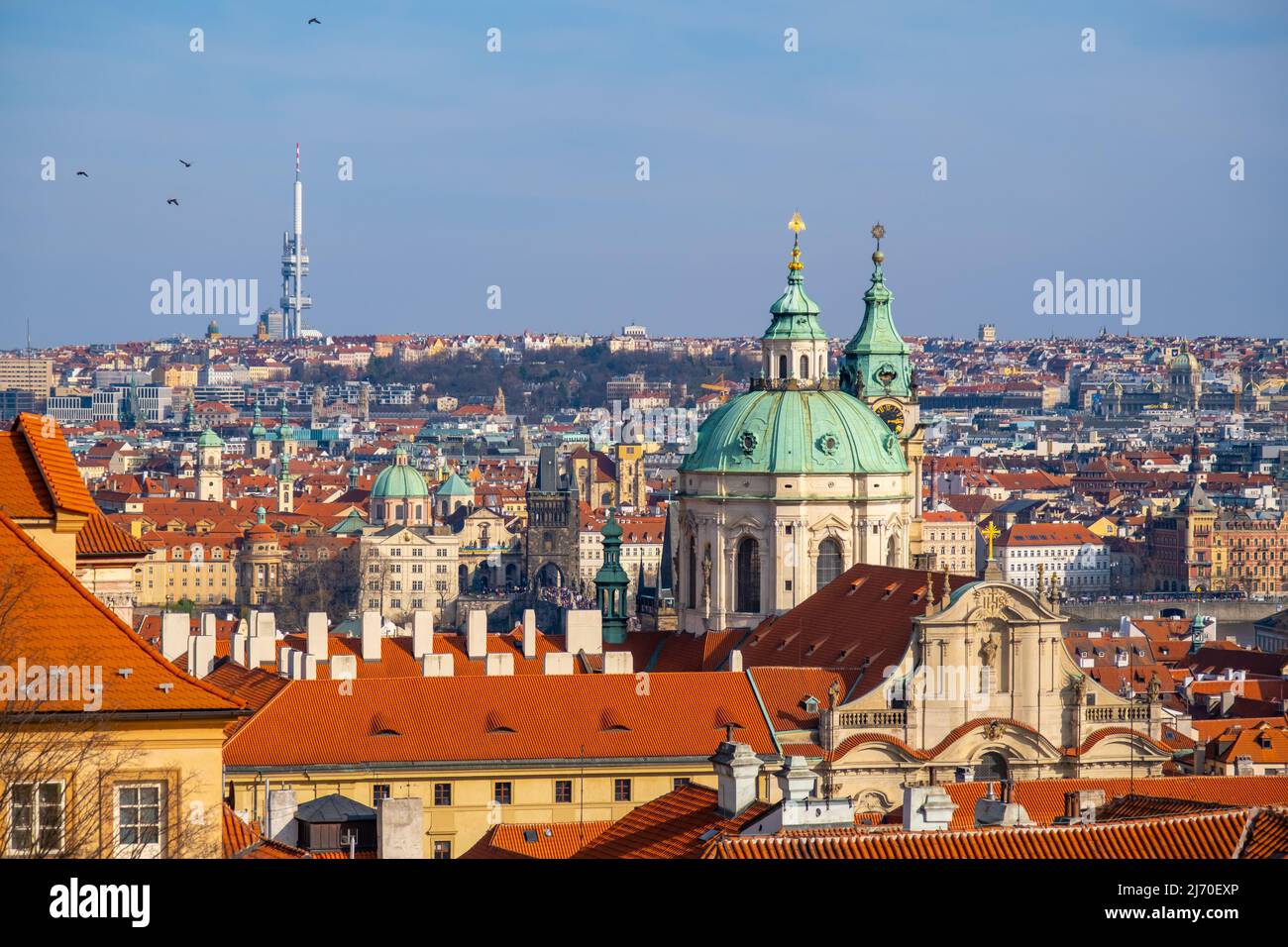 Houses with traditional red roofs in Prague, Panoramic city skyline ...