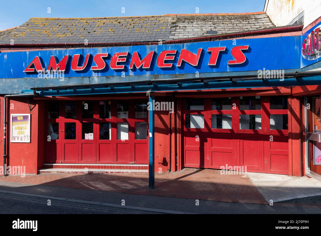 A closed amusement arcade during the off-season in Newquay in Cornwall ...