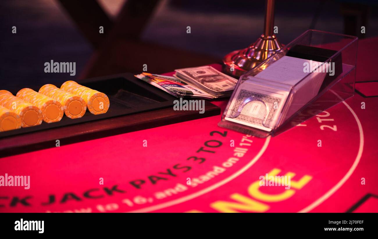 Casino time. Professional equipment and cards on table. High quality ...