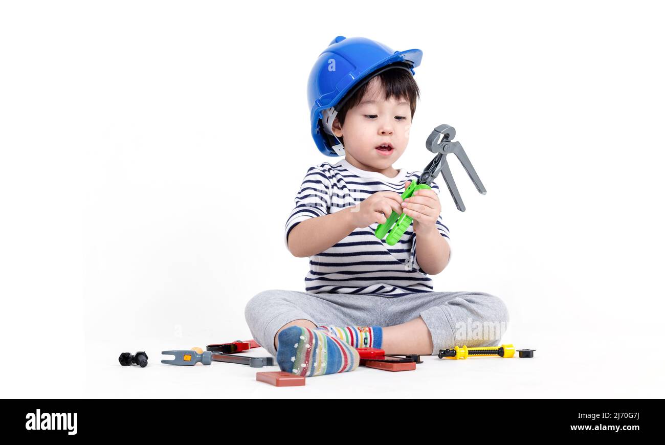 ittle boy playing act engineer, education concept Stock Photo - Alamy