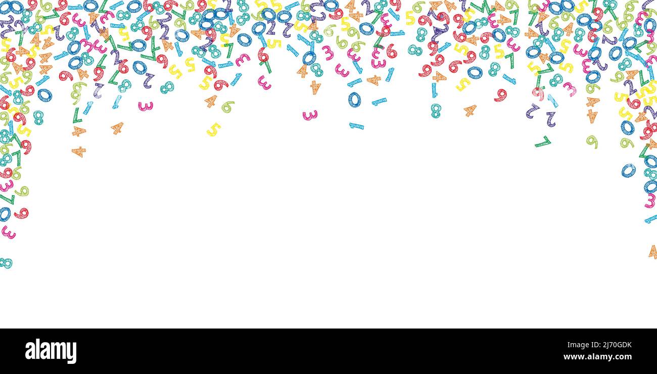 Falling colorful sketch numbers. Math study concept with flying digits ...