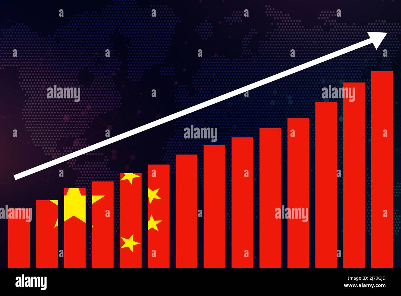 China bar chart graph, increasing values, China country flag on bar ...
