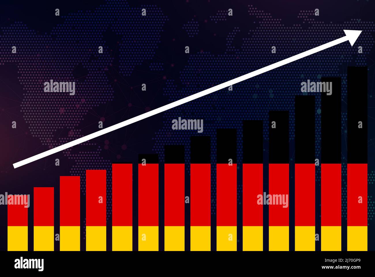 Germany bar chart graph, increasing values, Germany country flag on bar ...