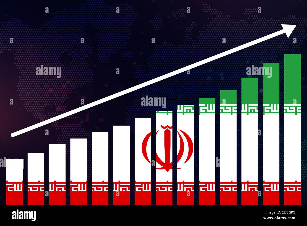 Iran bar chart graph, increasing values, Iran country flag on bar graph ...