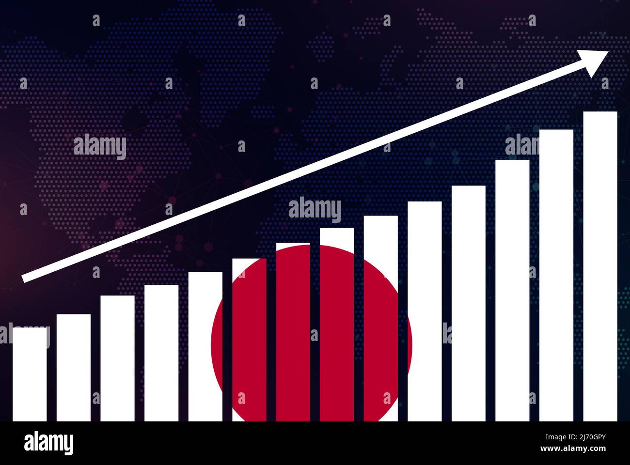 Japan bar chart graph, increasing values, Japan country flag on bar ...
