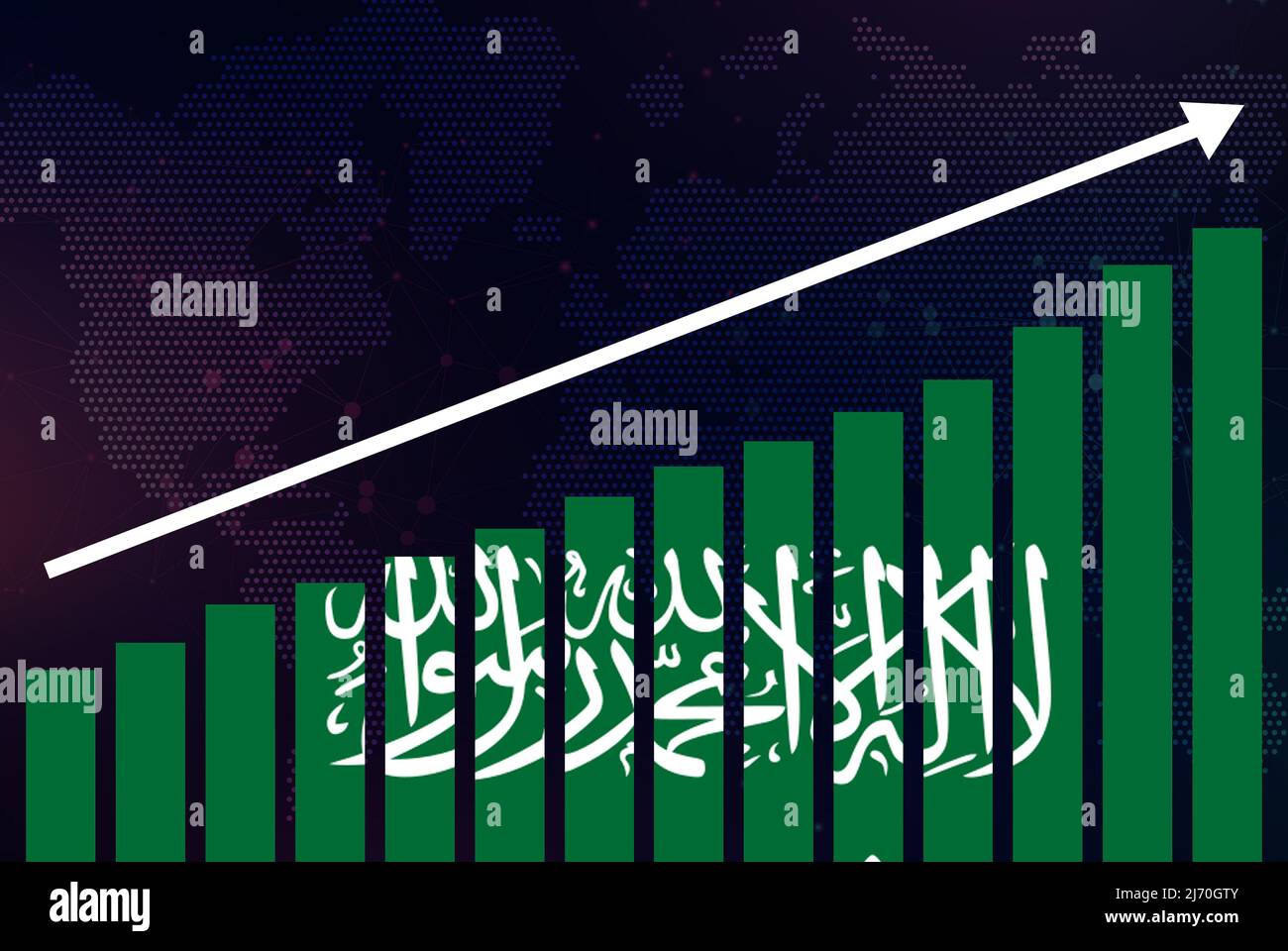 Saudi Arabia bar chart graph, increasing values, Saudi country flag on ...