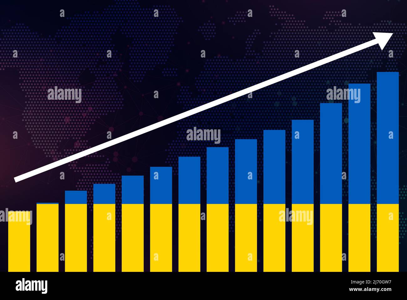 Ukraine bar chart graph, increasing values, Ukraine country flag on bar ...